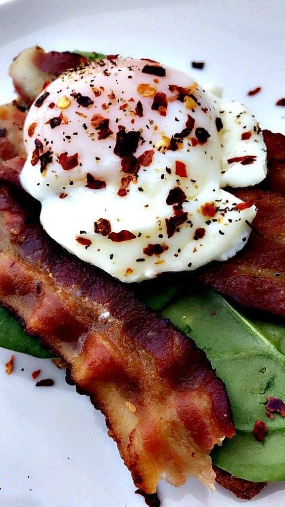 Open Faced Bacon And Spinach Toast With Poached Egg